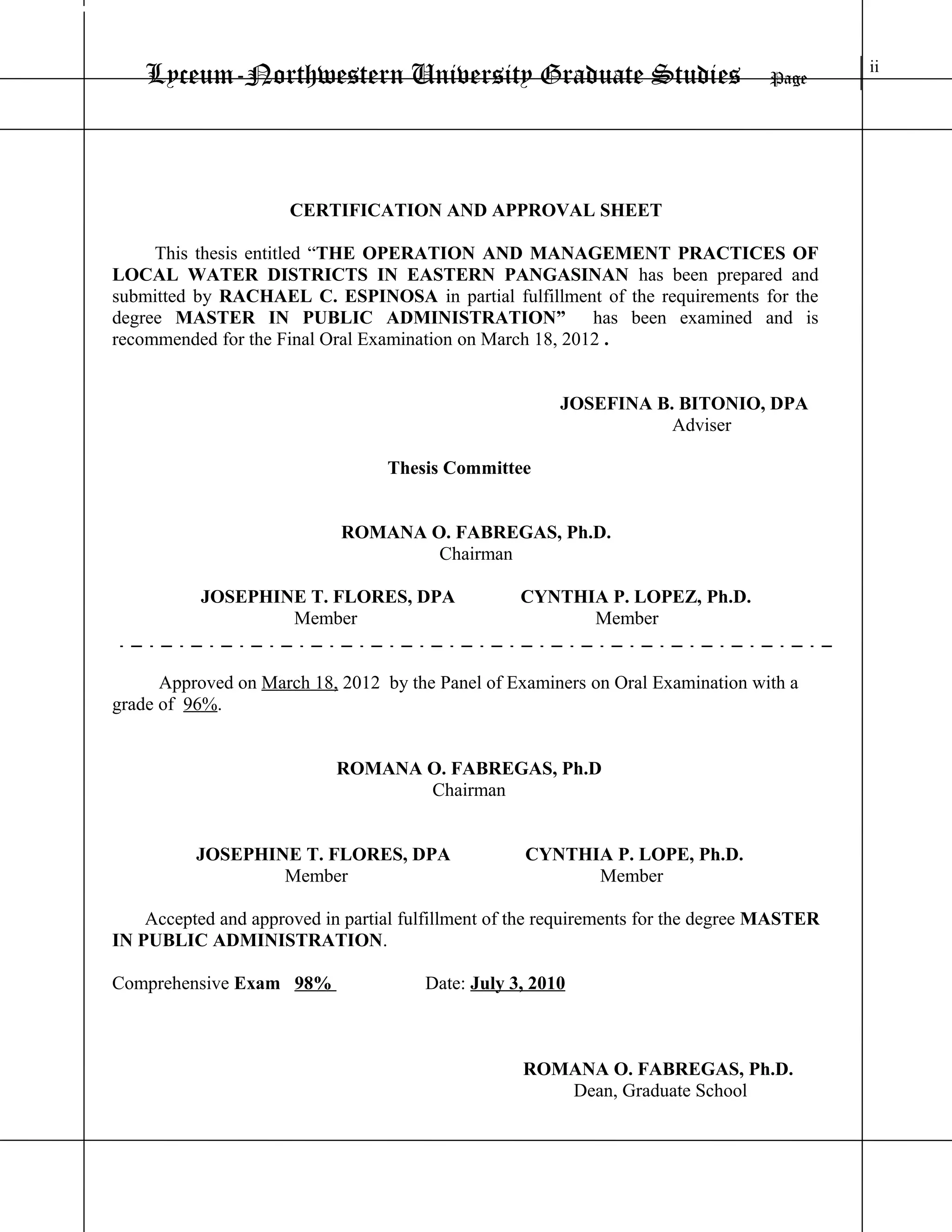 The Operation and Management Practices of Local Water Districts in ...