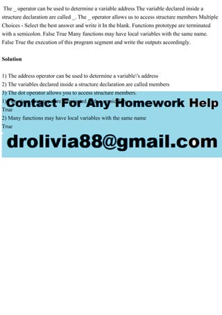 The _ operator can be used to determine a variable address The variab.pdf | Programming ...