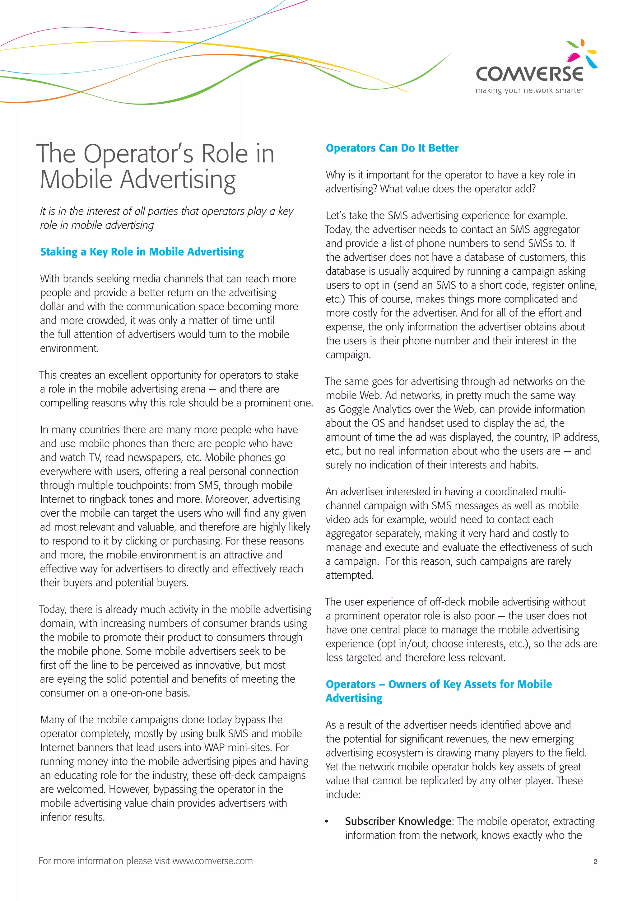 The operator's role in mobile advertising | PDF
