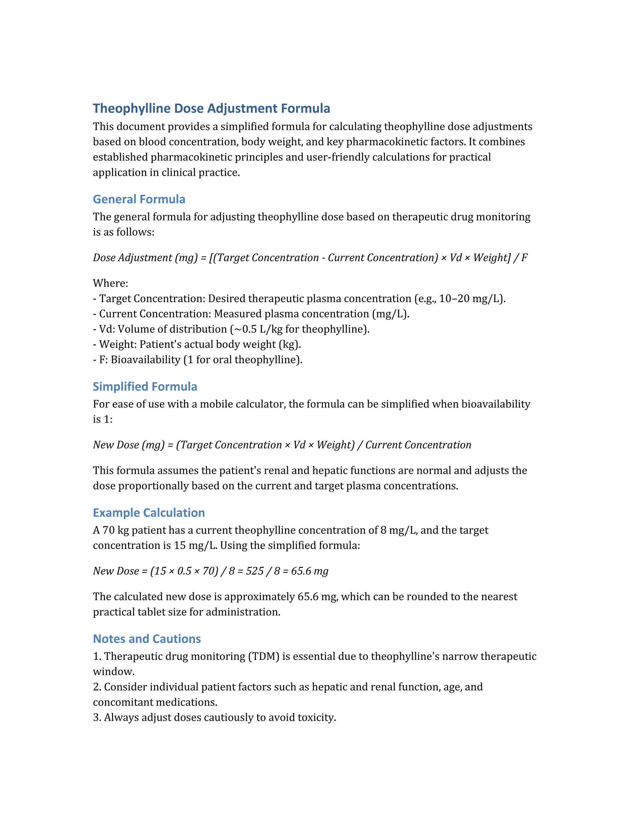 Theophylline Dose Adjustment Pk | PDF