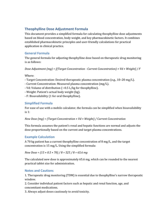 Theophylline Dose Adjustment Pk | PDF