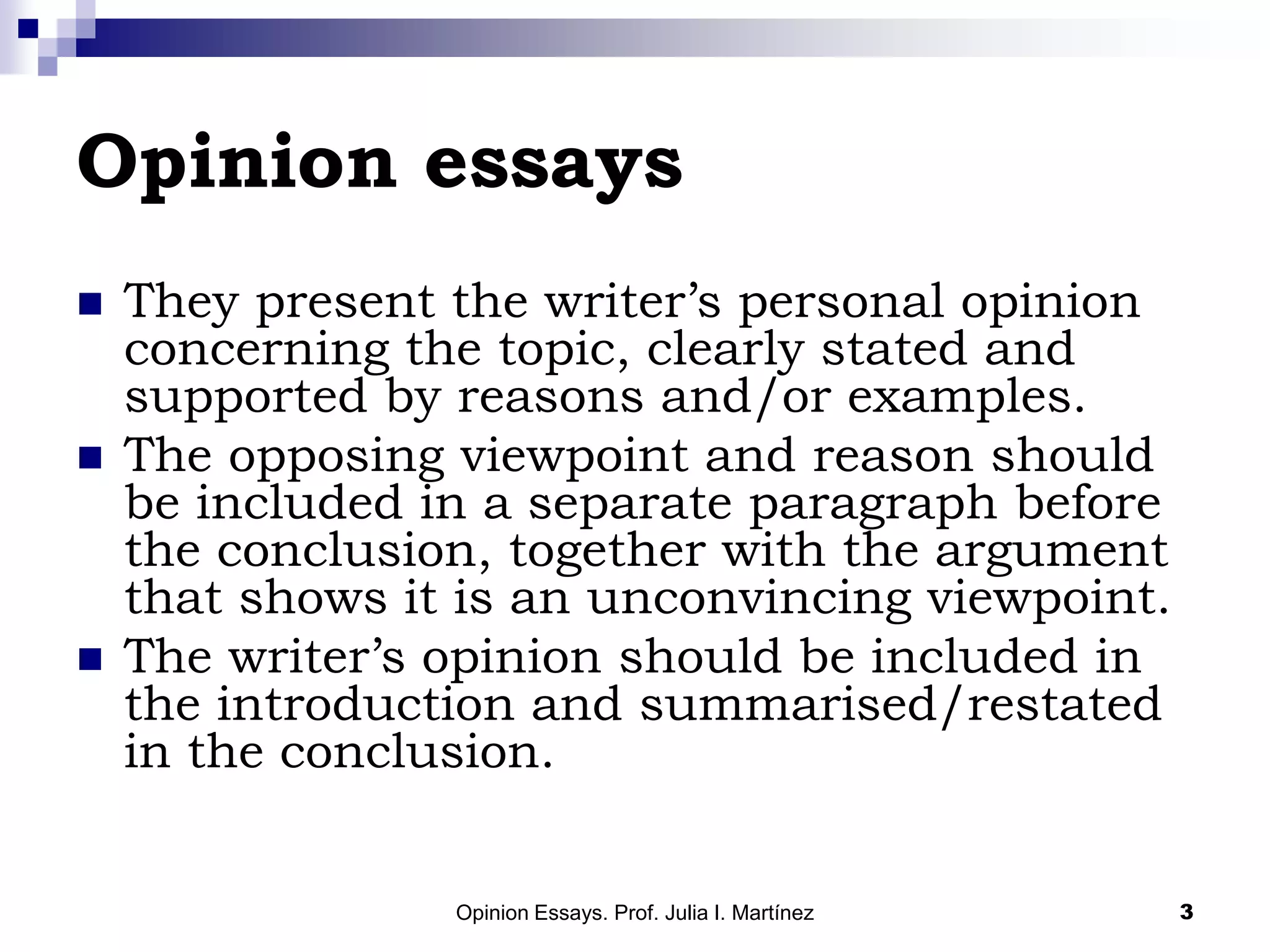 The opinion essay | PPSX | Books and Literature