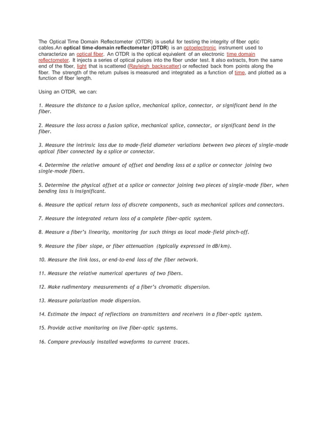 The optical time domain reflectometer | PDF
