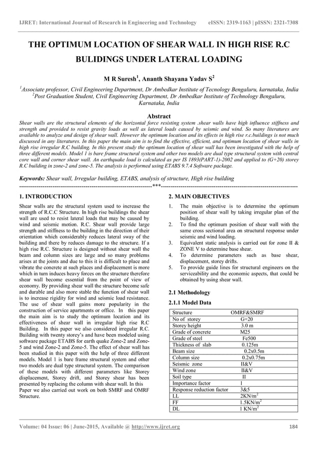 The optimum location of shear wall in high rise r.c bulidings under ...