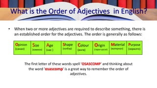 The order of adjectives for the high graders english language teacher ...