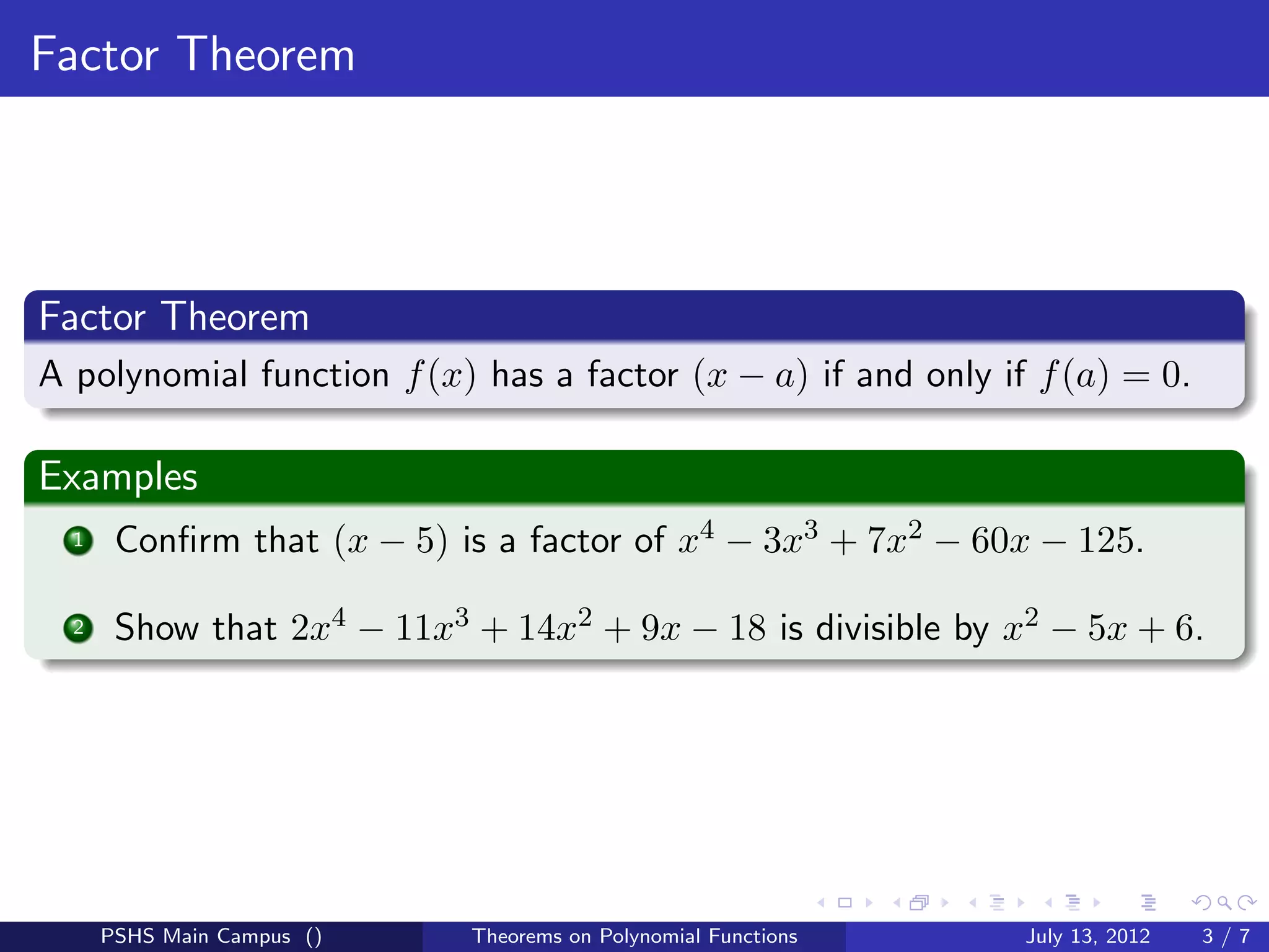 Theorems on polynomial functions | PDF