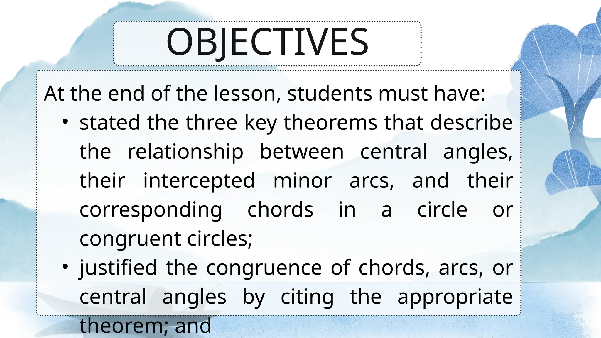 Theorems Related to Chords, Arcs, Central Angle, and Inscribed Angle (1 ...