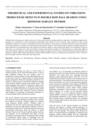 Theoretical and experimental studies on vibrations produced by defects in double row ball ...
