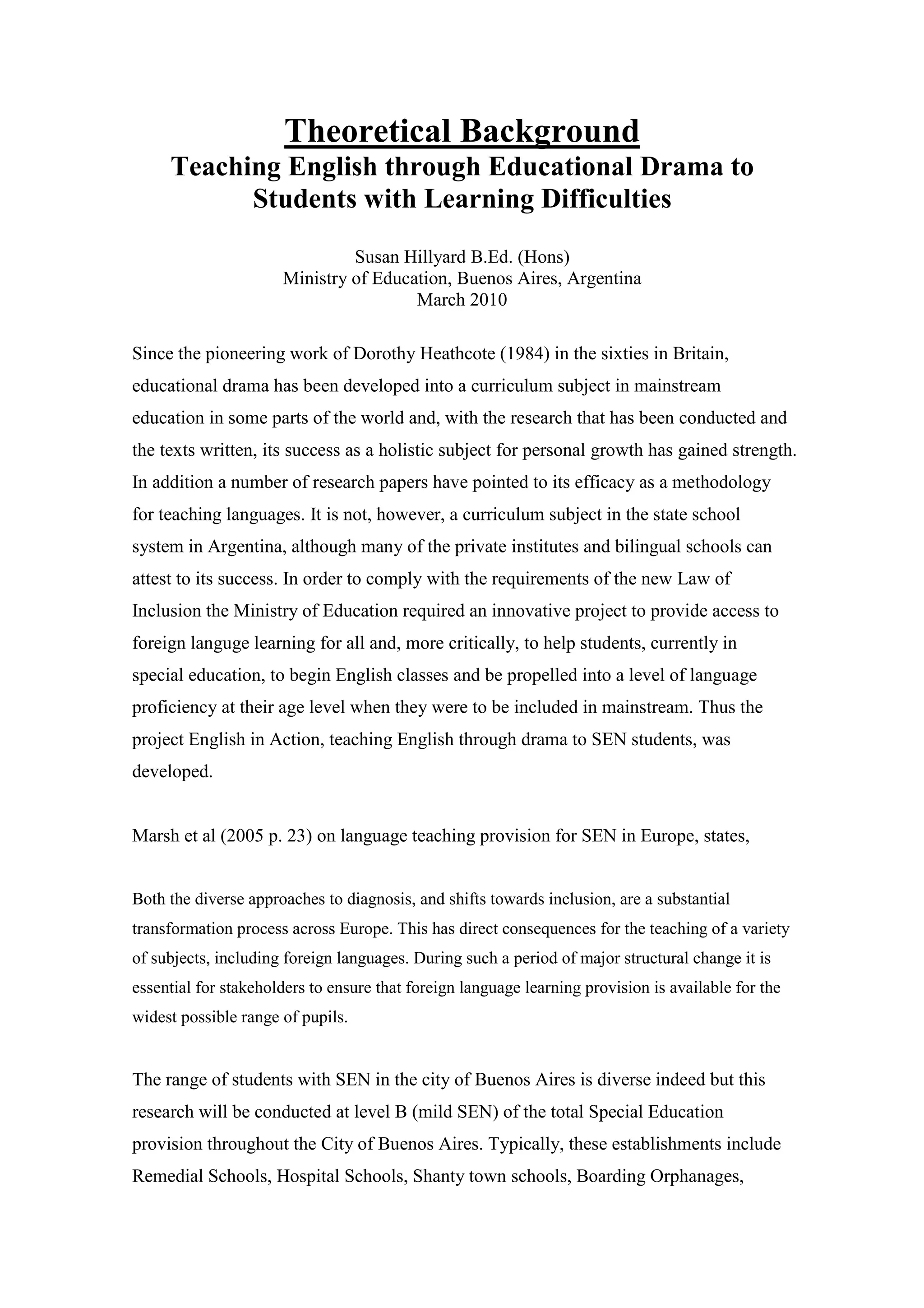 English in Action: Teaching English through Drama to SEN Students | PDF