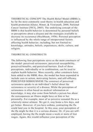 THEORETICAL CONCEPT The Health Belief Model (HBM) is by far the mo.docx