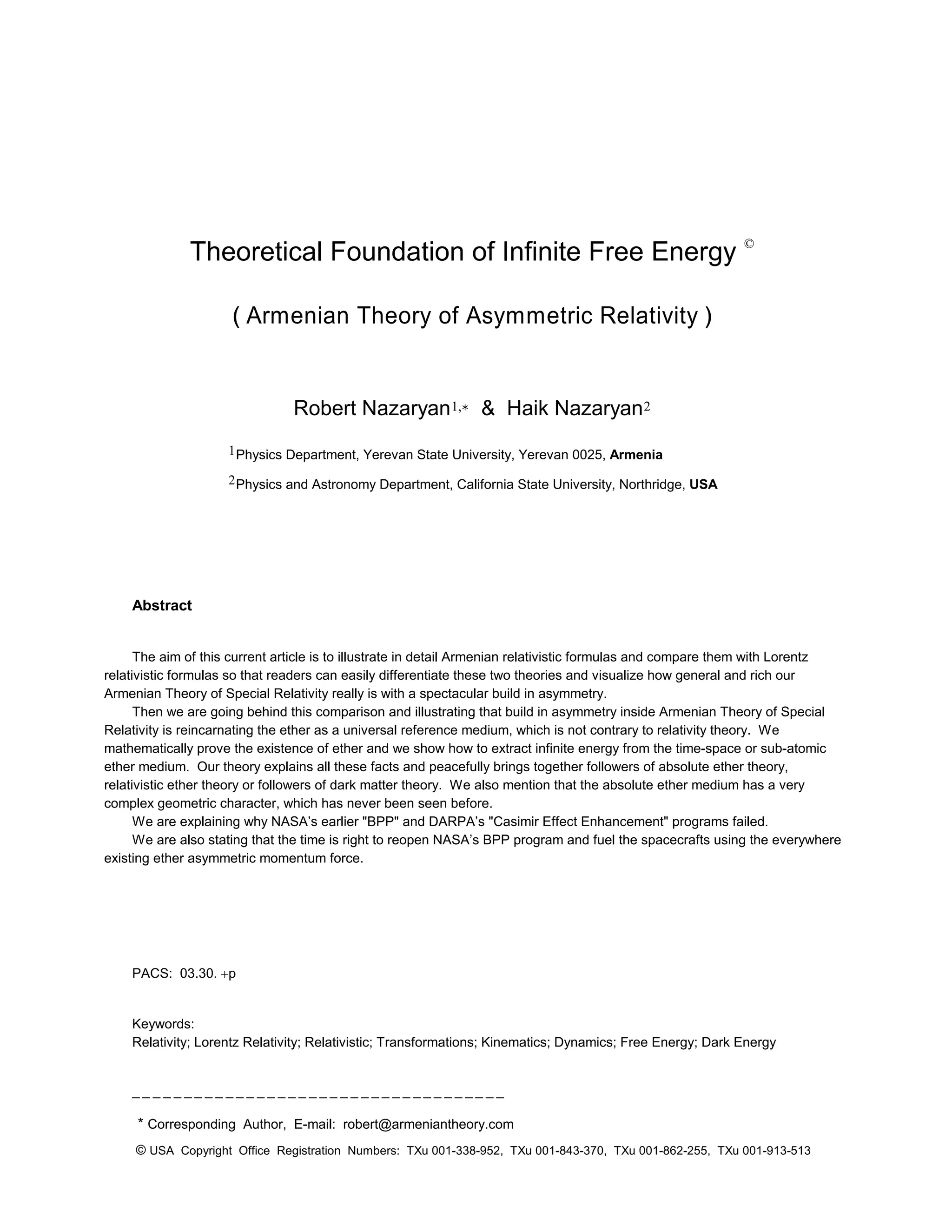 Theoretical Foundation of Infinite Free Energy | PDF