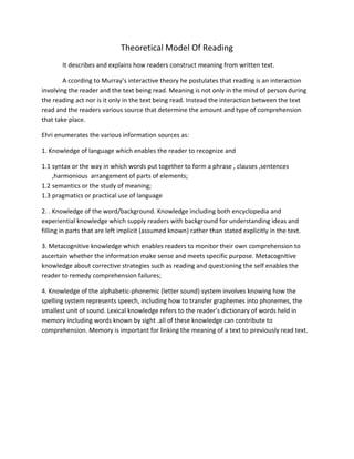 Theoretical models of reading -clarissa a. pelayo | DOCX
