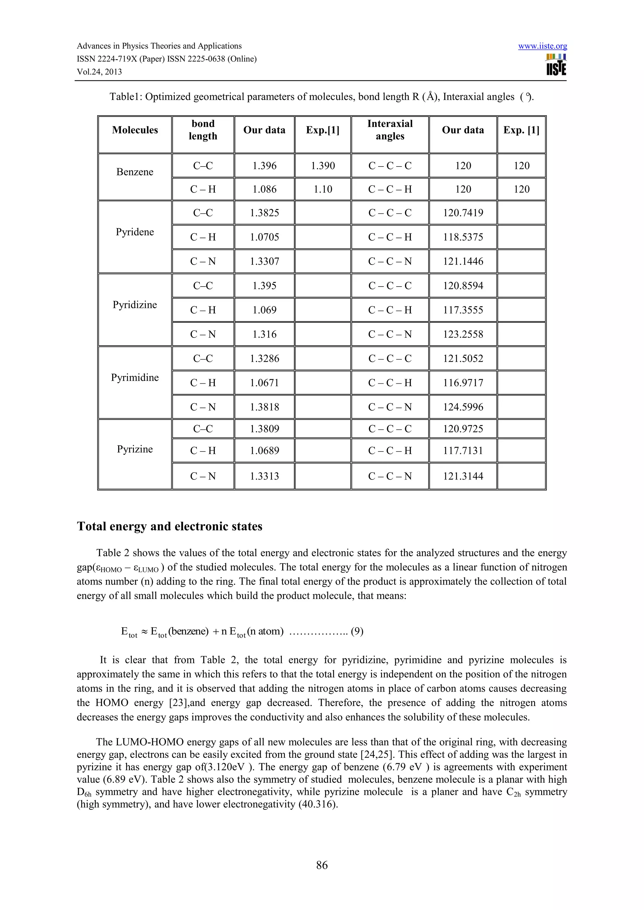 Theoretical study of electronic properties of some aromatic rings | PDF