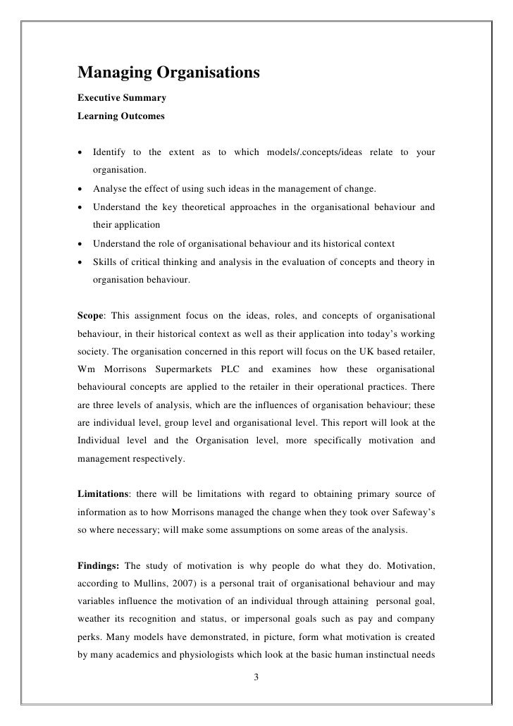 The Organisation Written Report