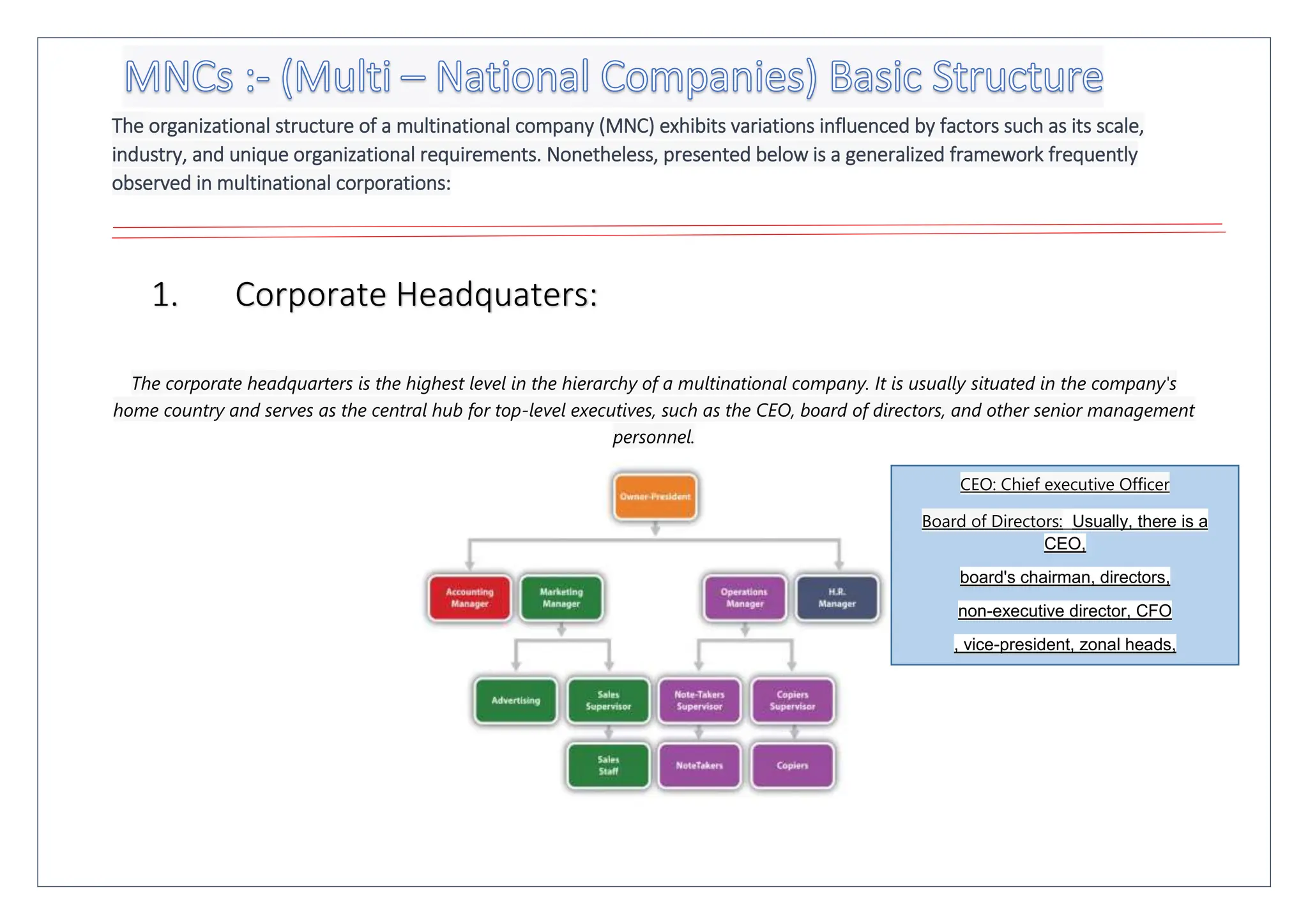 The organizational structure of a multinational company.docx