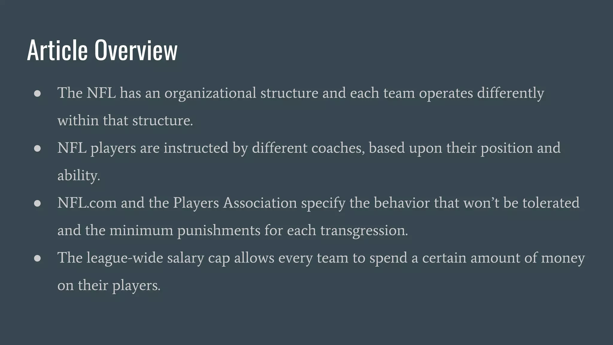 The Organizational Structures of the NFL and Its Relation to Classical ...