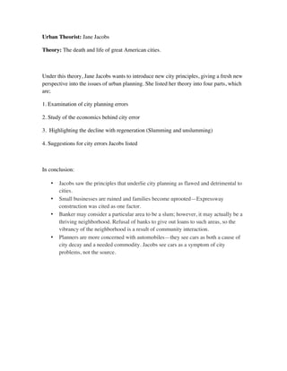 Theories of architecture and urbanism based on Jane Jacob theory | PDF