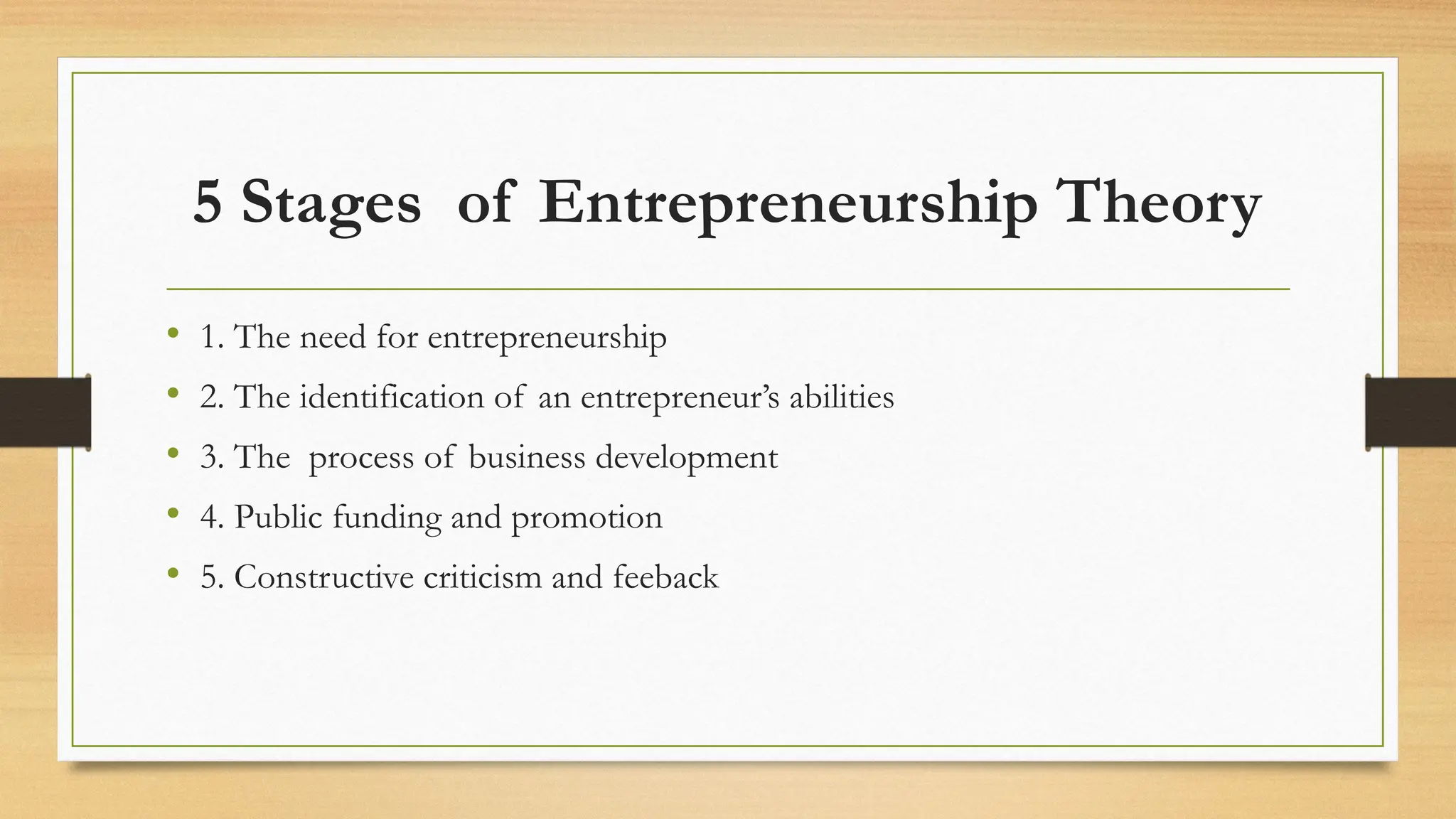 Theories-of-Entrepreneurship Entrepreneurship Theories and The 5 stages of Entrepreneurship ...