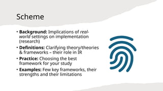 Theories & frameworks in Implementation Research | PPT