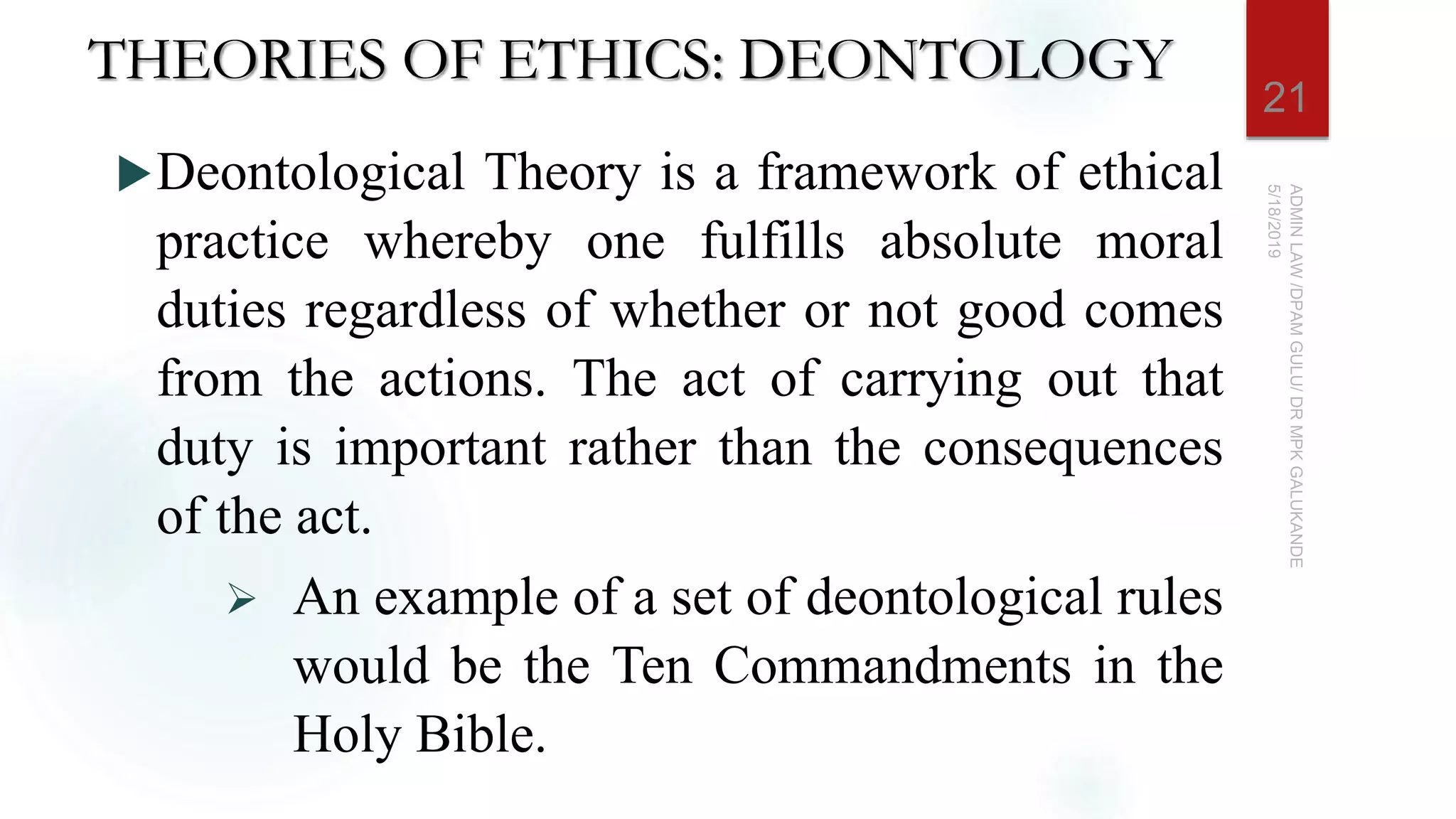 Theories and principles of ethics and public governance copy | PPTX