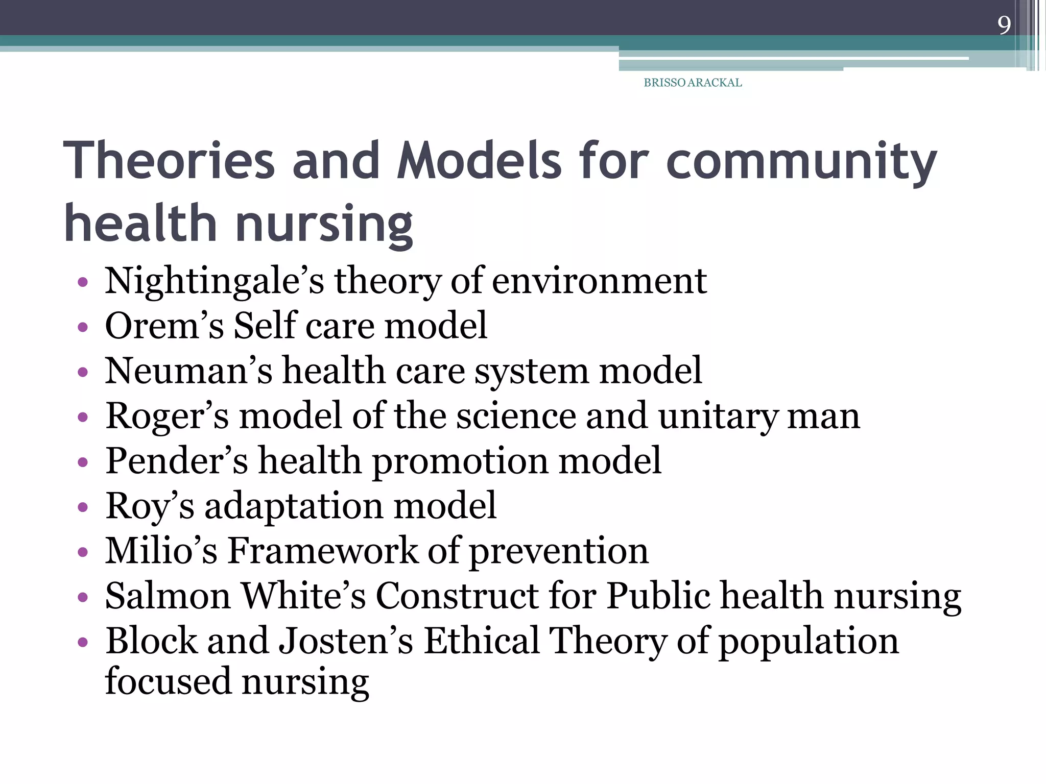 Theories applied in community health nursing | PPTX