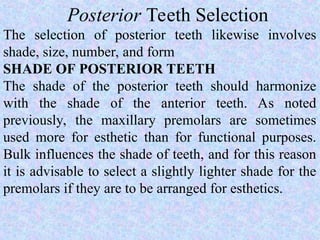 Theories behind the selection of teeth in complete denture.ppt