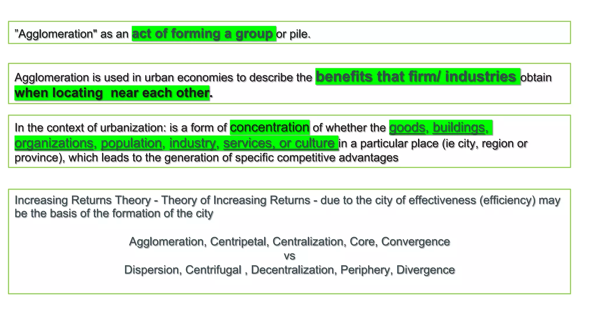 Urbanisation theories & concepts : Agglomeration & Quality of life | PDF