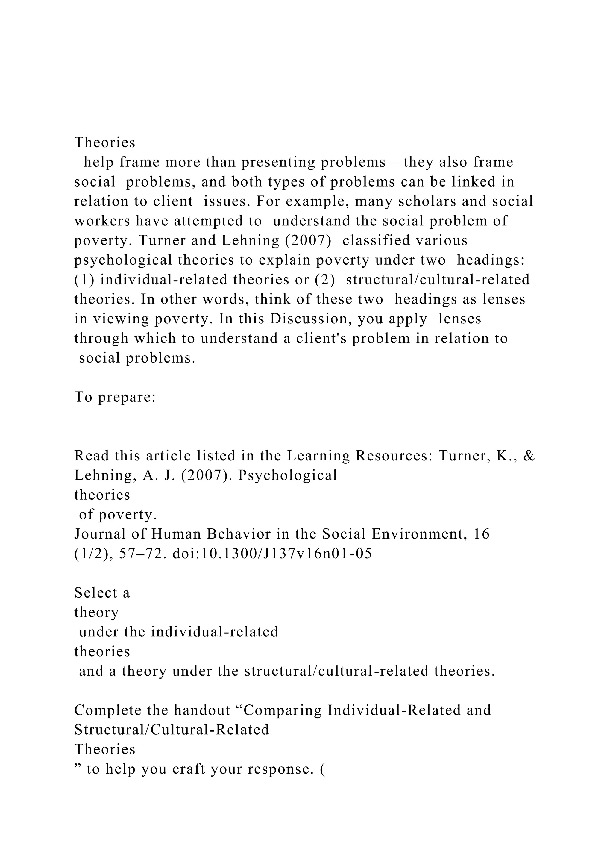 Theories help frame more than presenting problems—they also f | DOCX