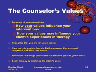 Theories & methods of counseling by Japheth Makuna, Pwani University | PPTX