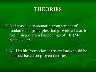 Theories, Models and Concept Health promotion | PPT