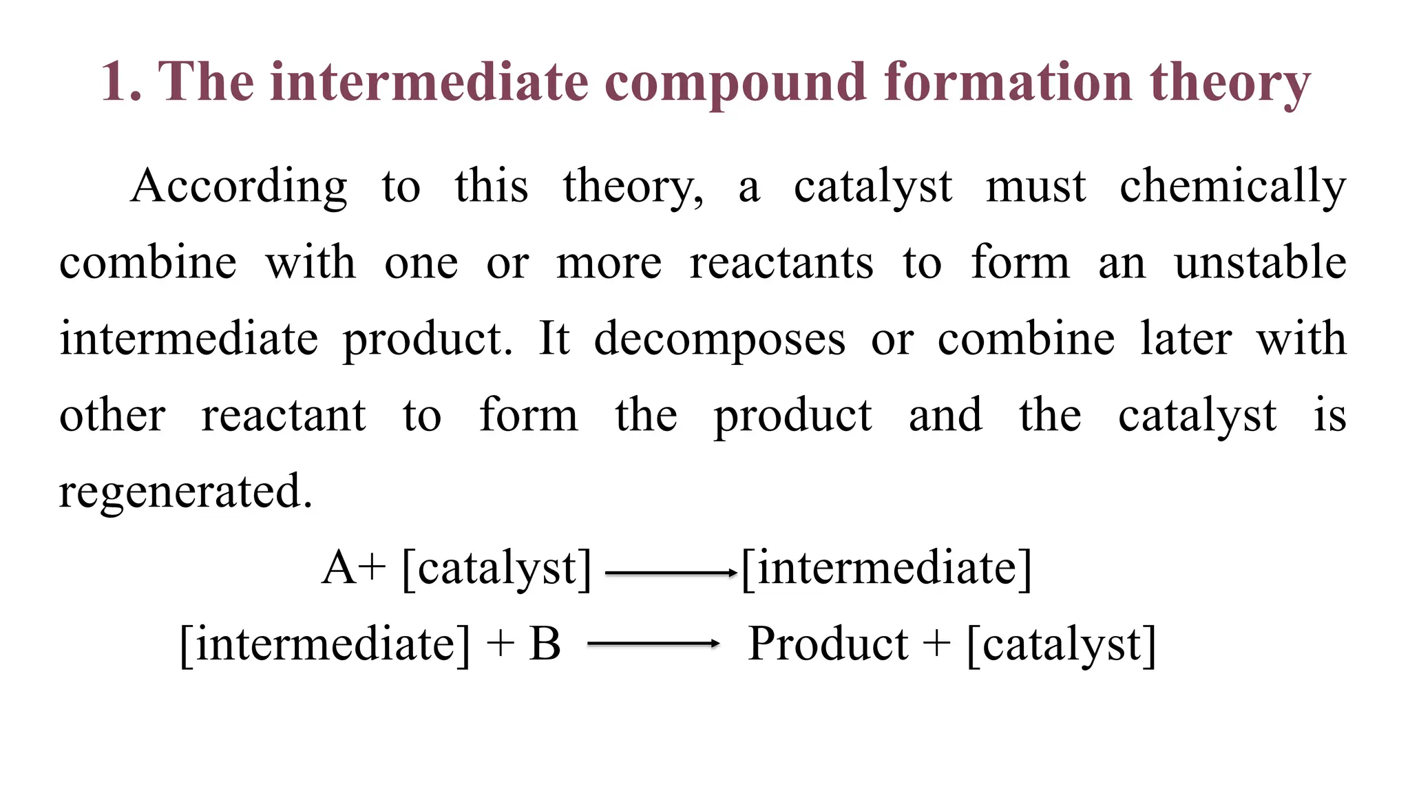 Theories of Catalysis. Theory of intermediate compound foramtion and ...