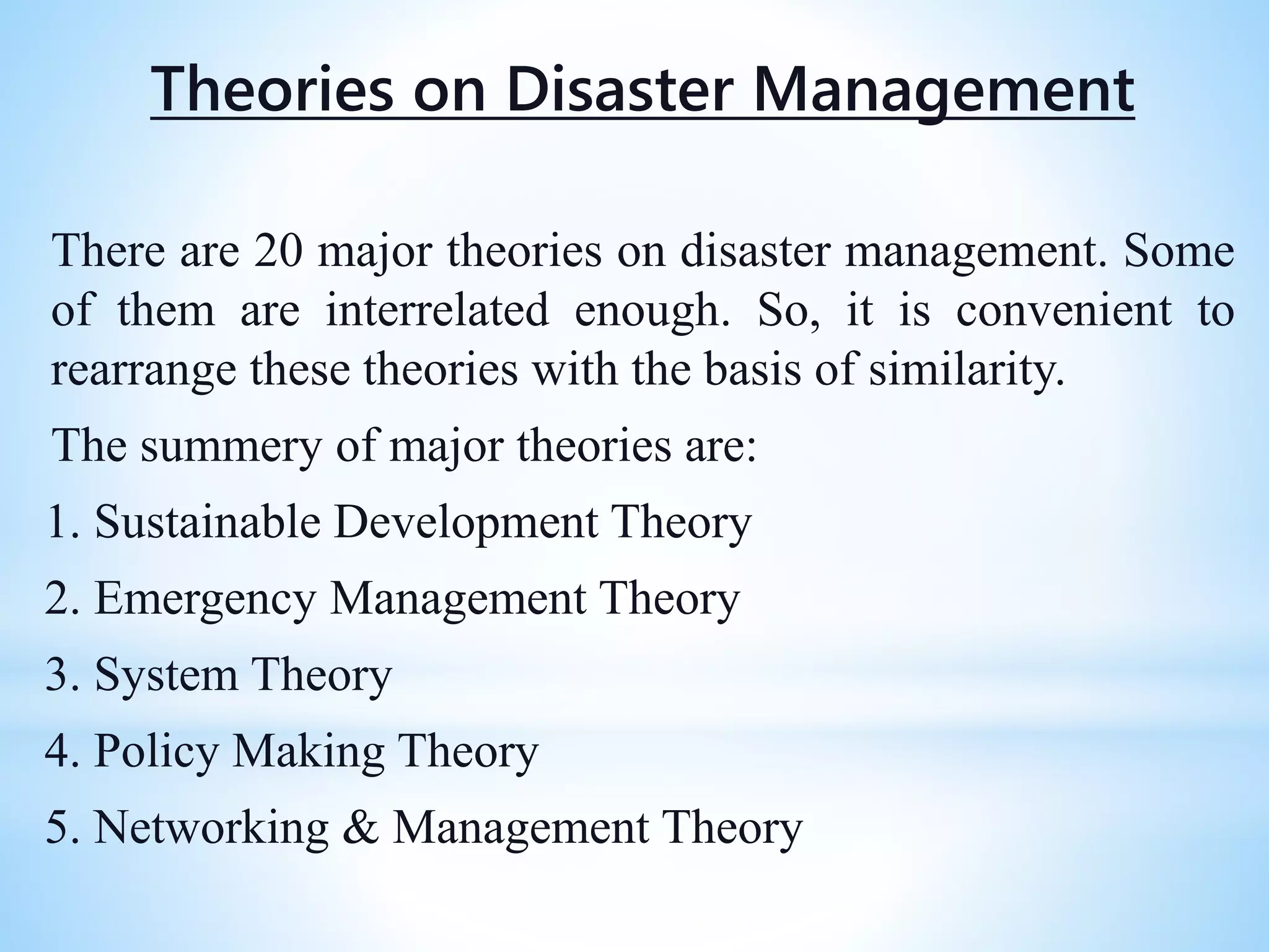 Theories of disaster management by hasanul university of dhaka | PPTX