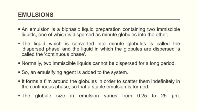 Theories of dispersion, pharmaceutical dispersion (Emulsion and ...