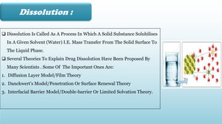 Theories of drug dissolution Biopharmaceutics | PDF | Chemistry | Science