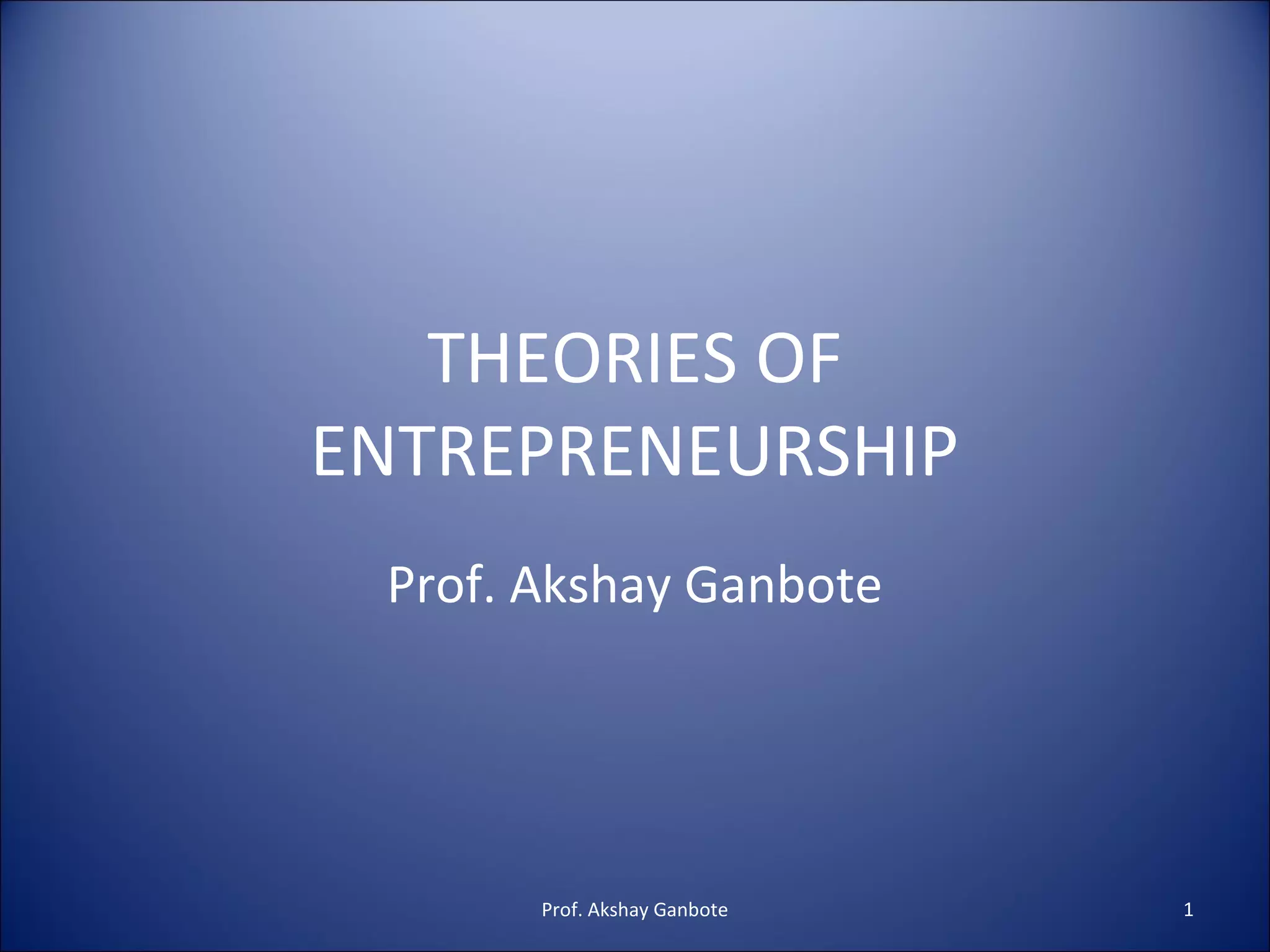 Theories of entrepreneurship | PPT