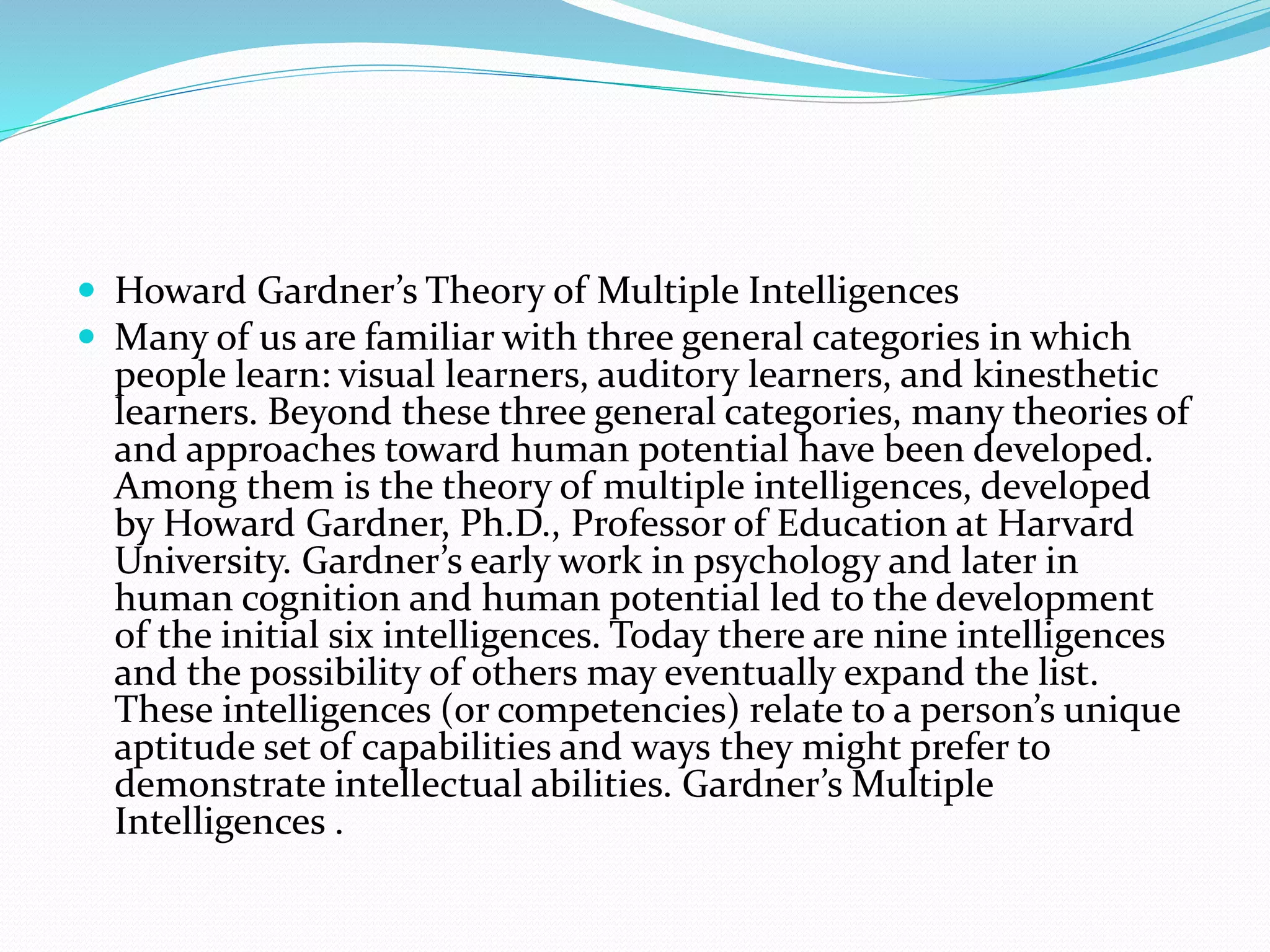 Major theories of intelligence | PPTX