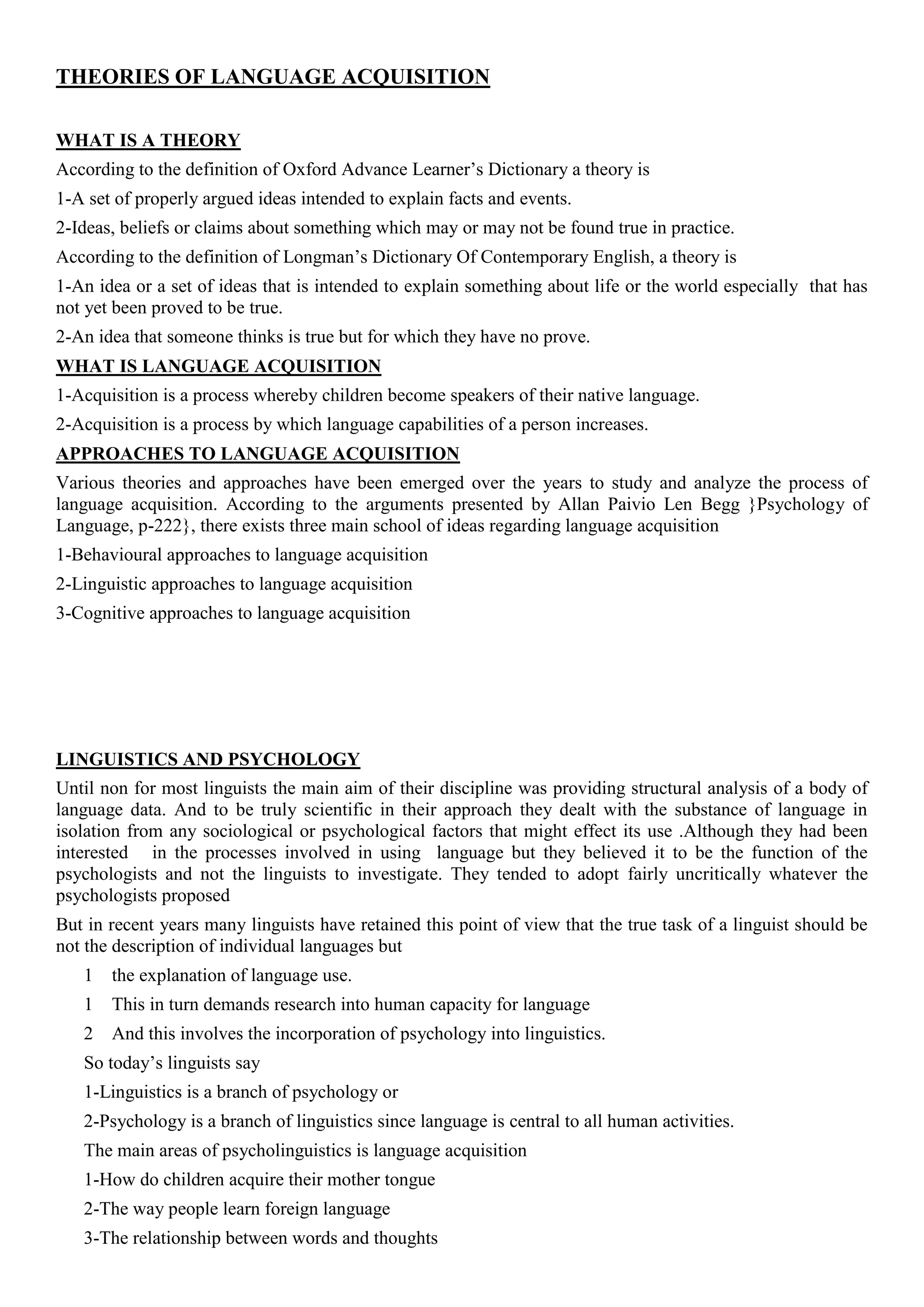 Theories of language acquisition | DOCX