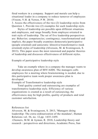 Theories of leadership 1Determine two (2) leadership theorie.docx