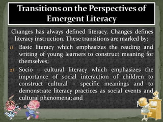 Theories of learning and early literacy (definition, characteristics ...