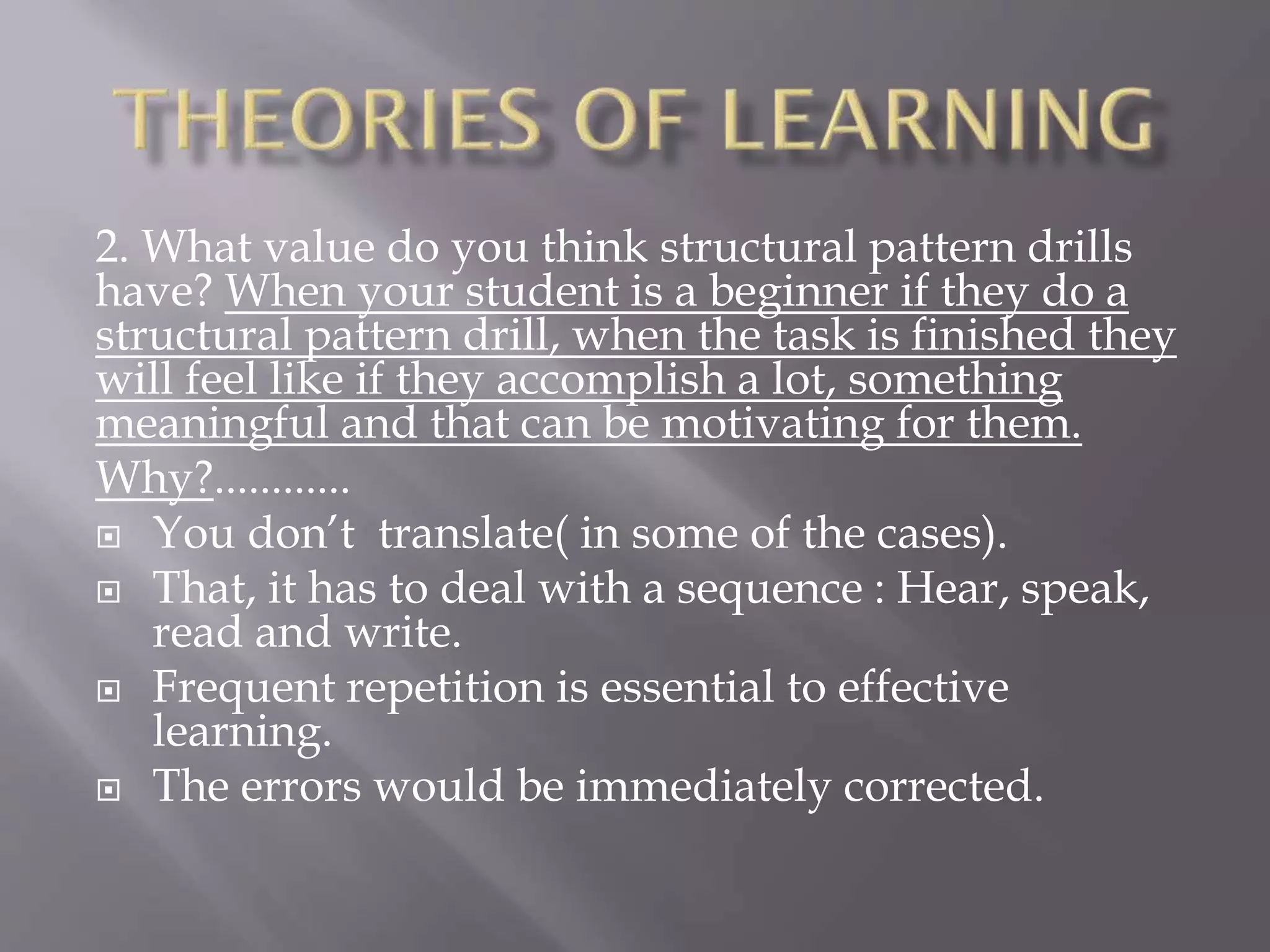 ESP Theories of learning last questionnaire | PPTX | Education