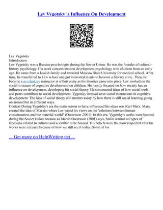 Theories Of Lev Vygotsky | PDF