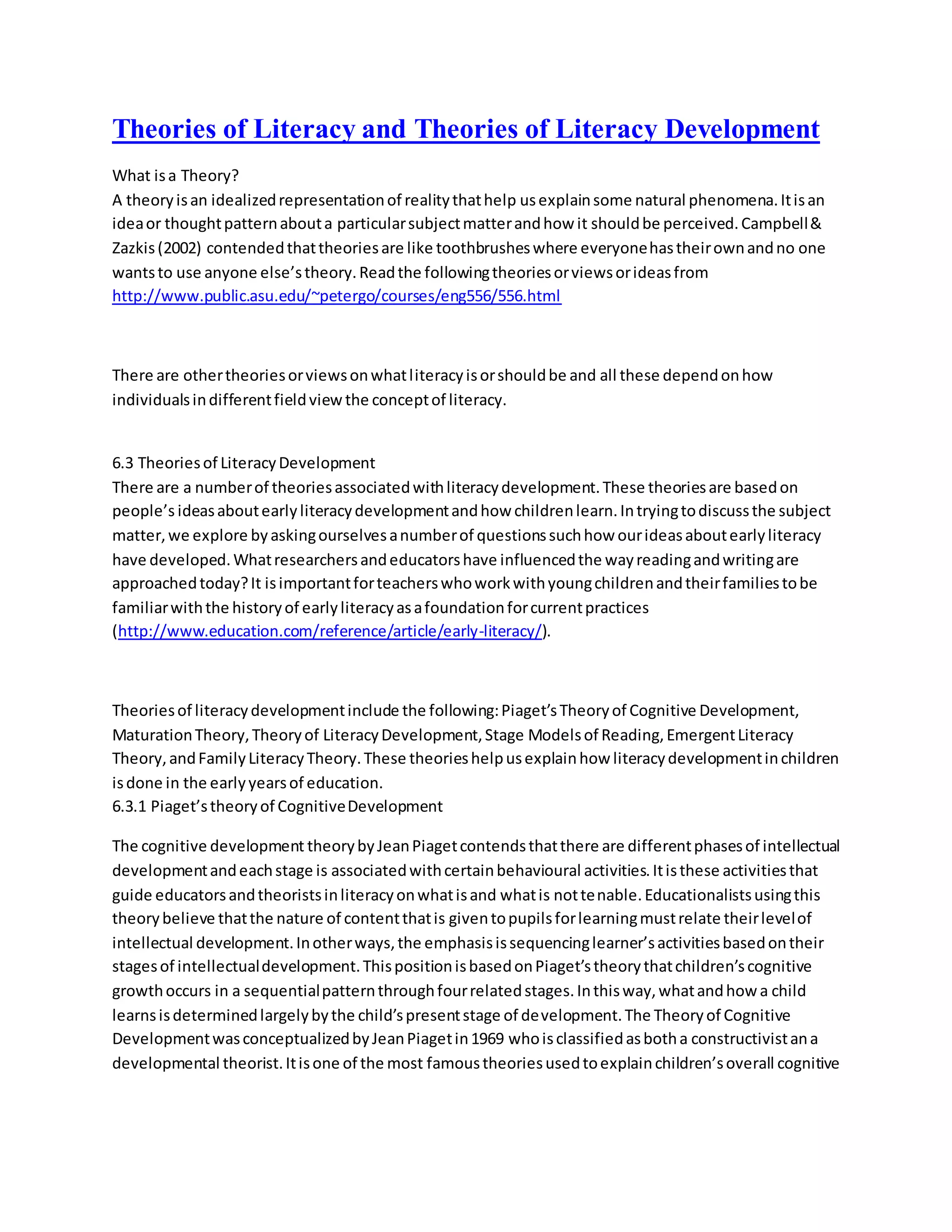 Theories of literacy and theories of literacy | DOCX