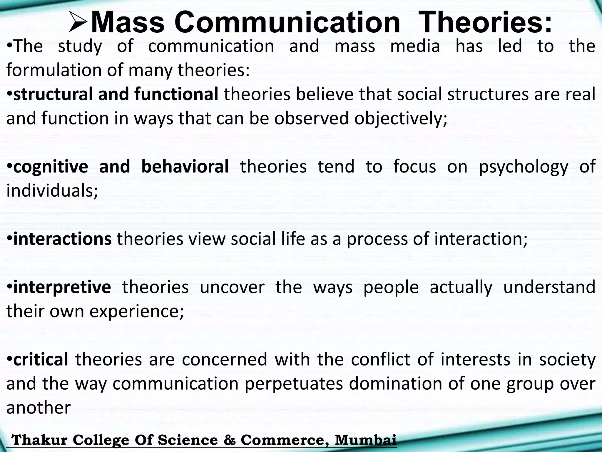 Theories of Mass Communication | PPTX | Science