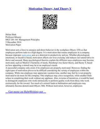 Theories Of Motivation And Motivation | PDF