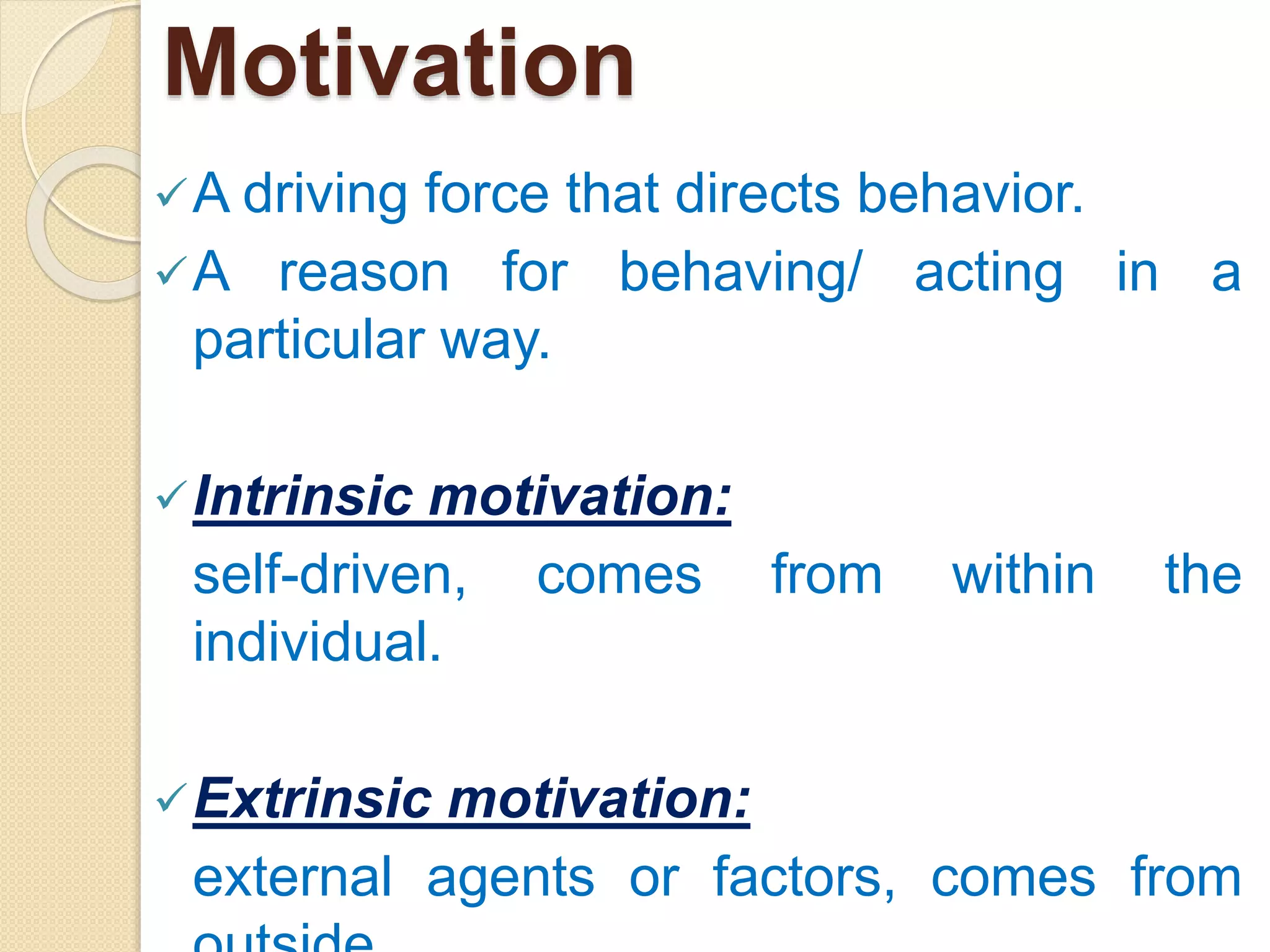 Theories of motivation: Maslow's hierarchy of needs | PPTX