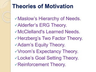Theories of motivation: Maslow's hierarchy of needs | PPTX