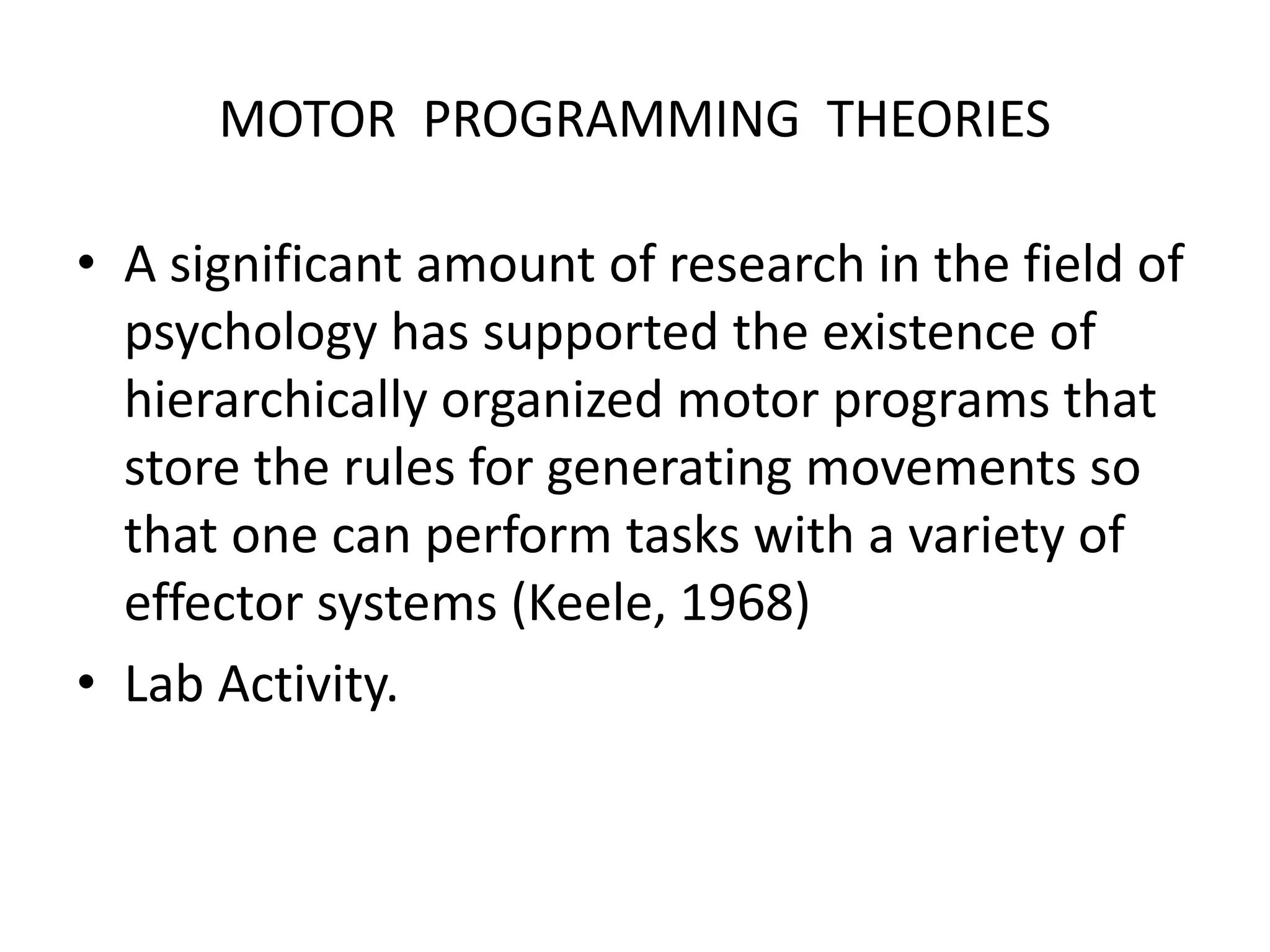 Theories of Motor Control | PPTX