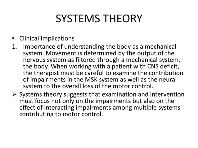 Theories of Motor Control | PPTX | Physical Therapy | Wellness