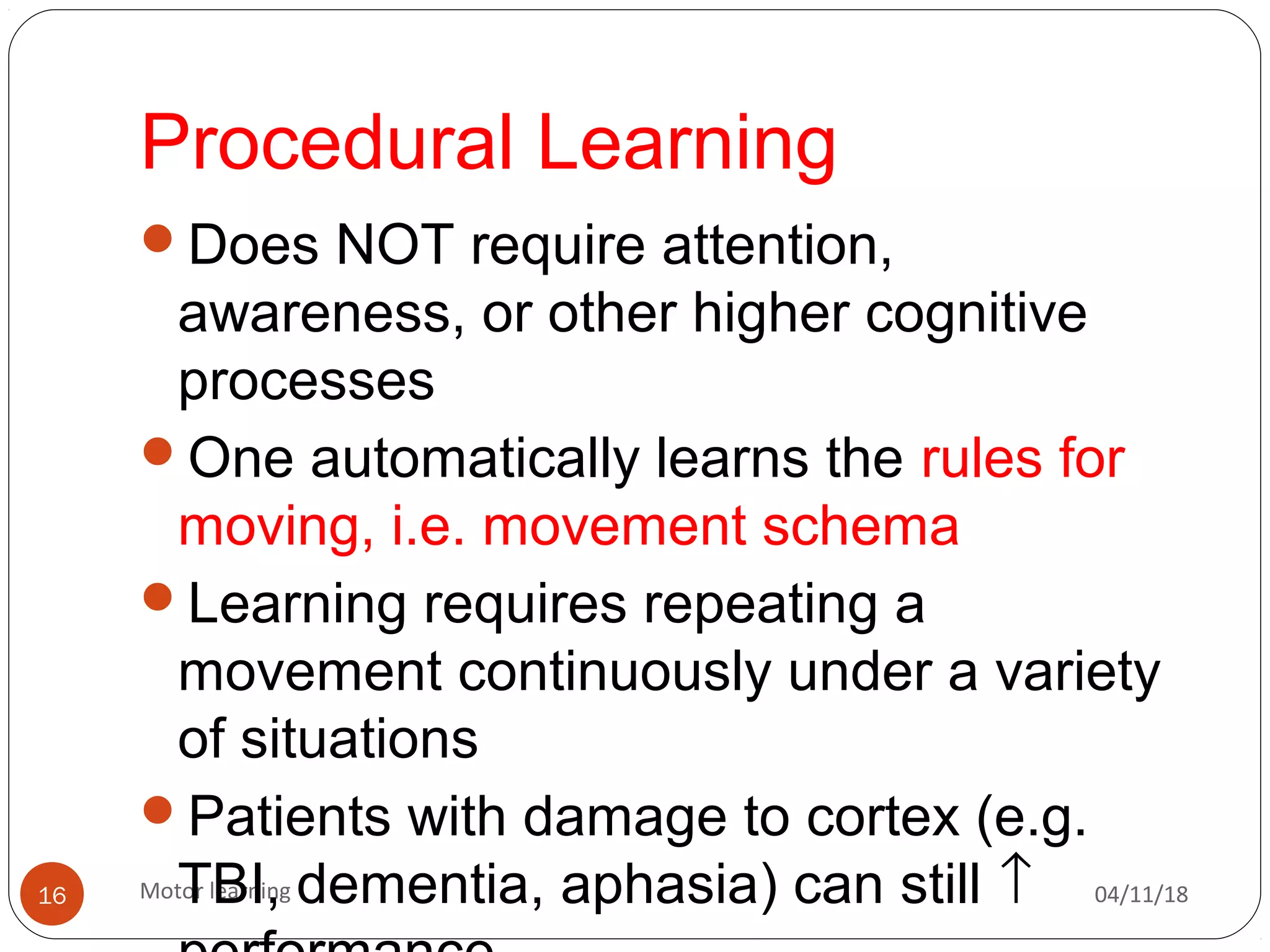 Theories of motor learning | PPT