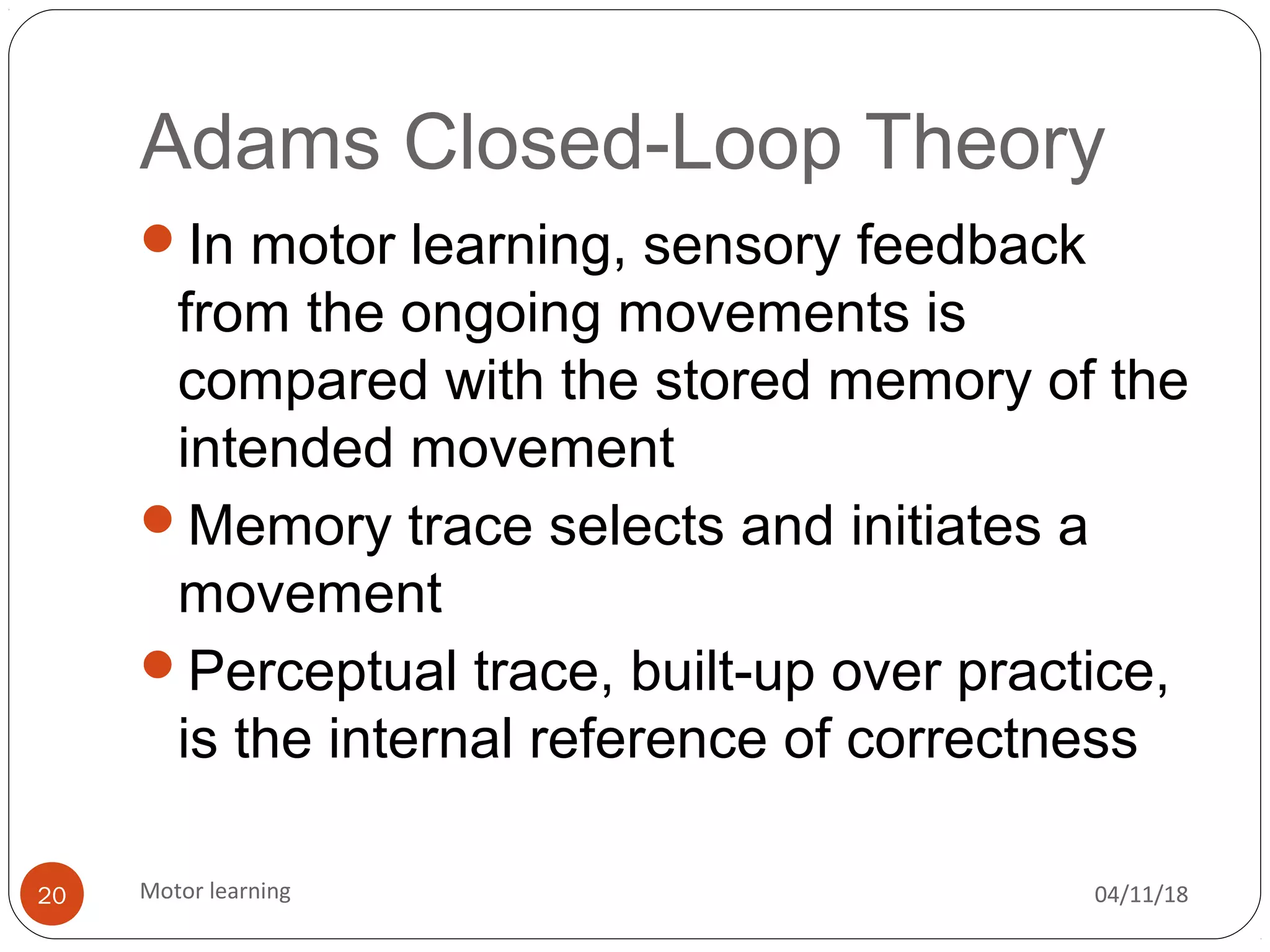 Theories of motor learning | PPT
